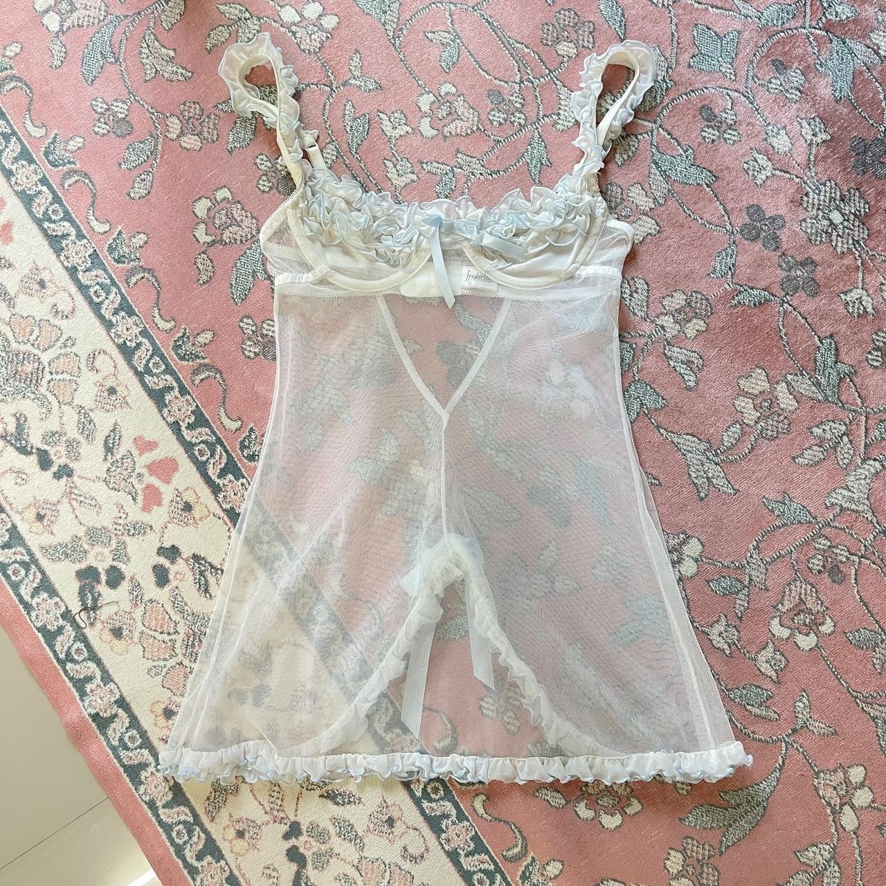 Cute White Blue Mesh Sheer Mini Dress... | Depop