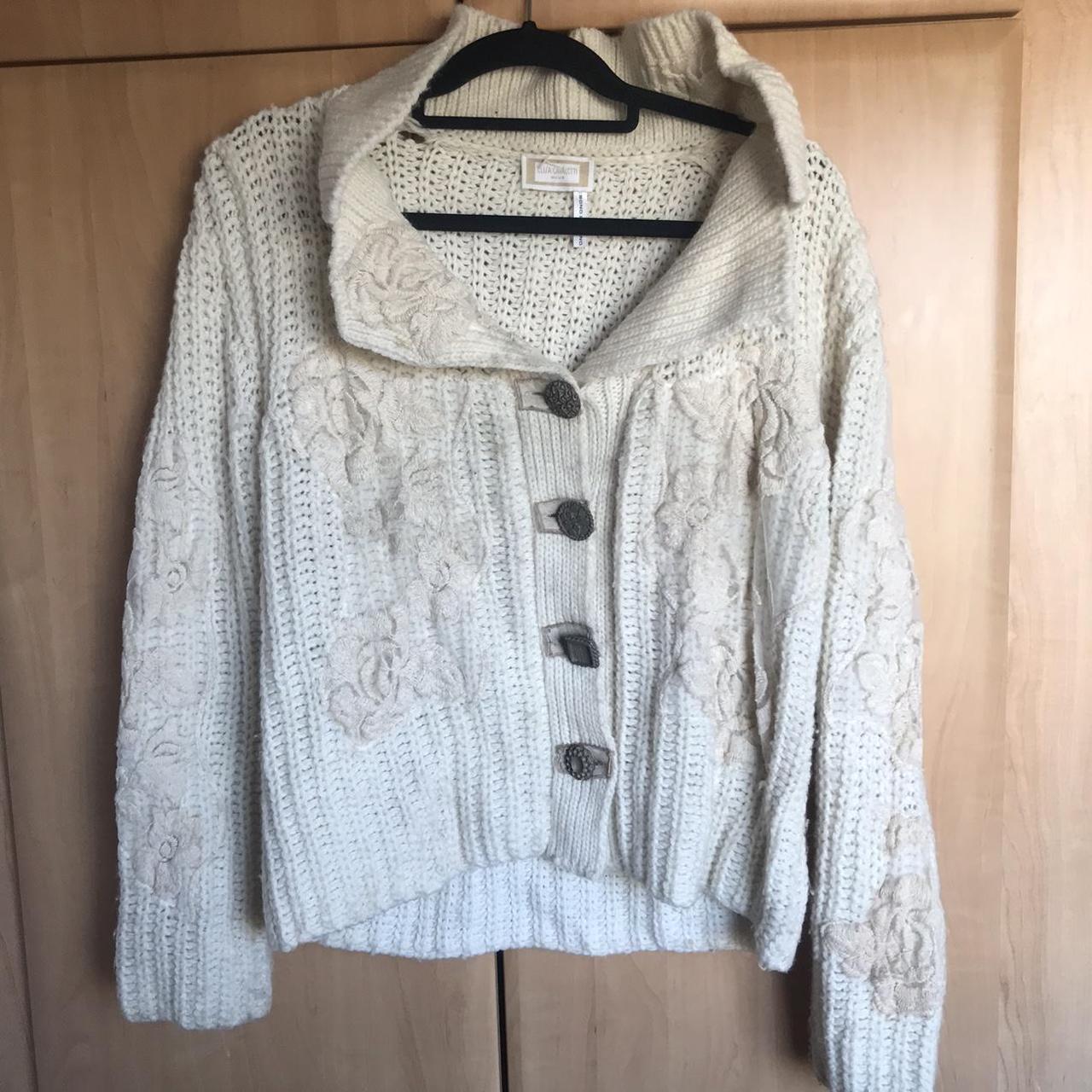 🌷 super cosy cream button up knitted jumper with... - Depop