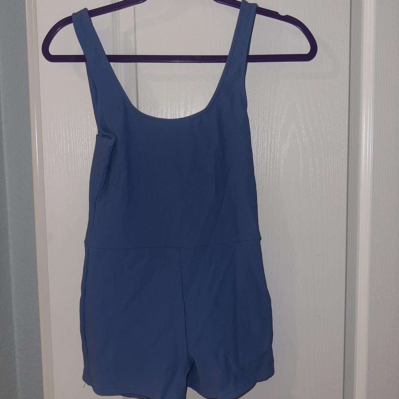 edikted one piece cross-back blue workout bodysuit!!... - Depop