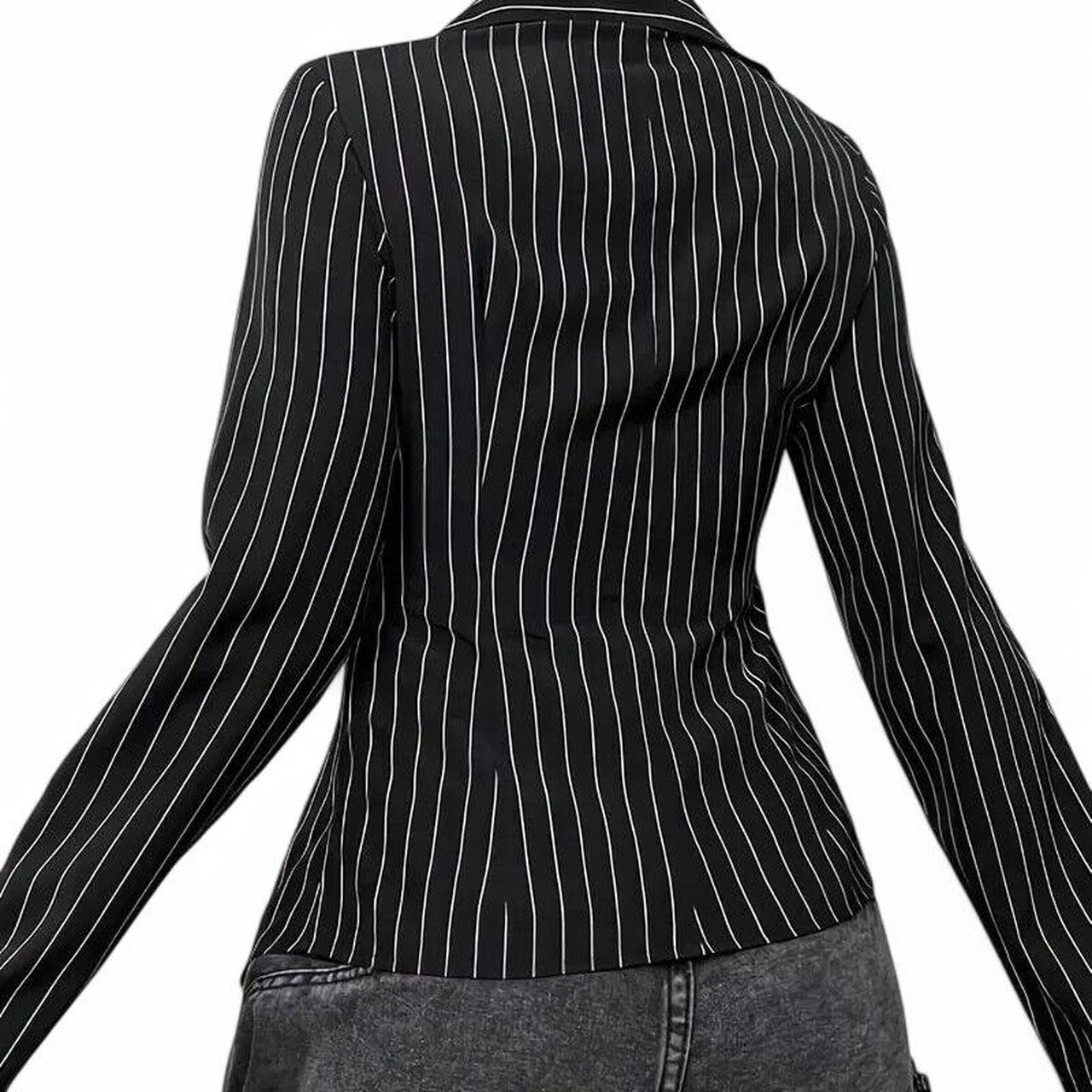 Office siren black and white pinstripe button-up... | Depop