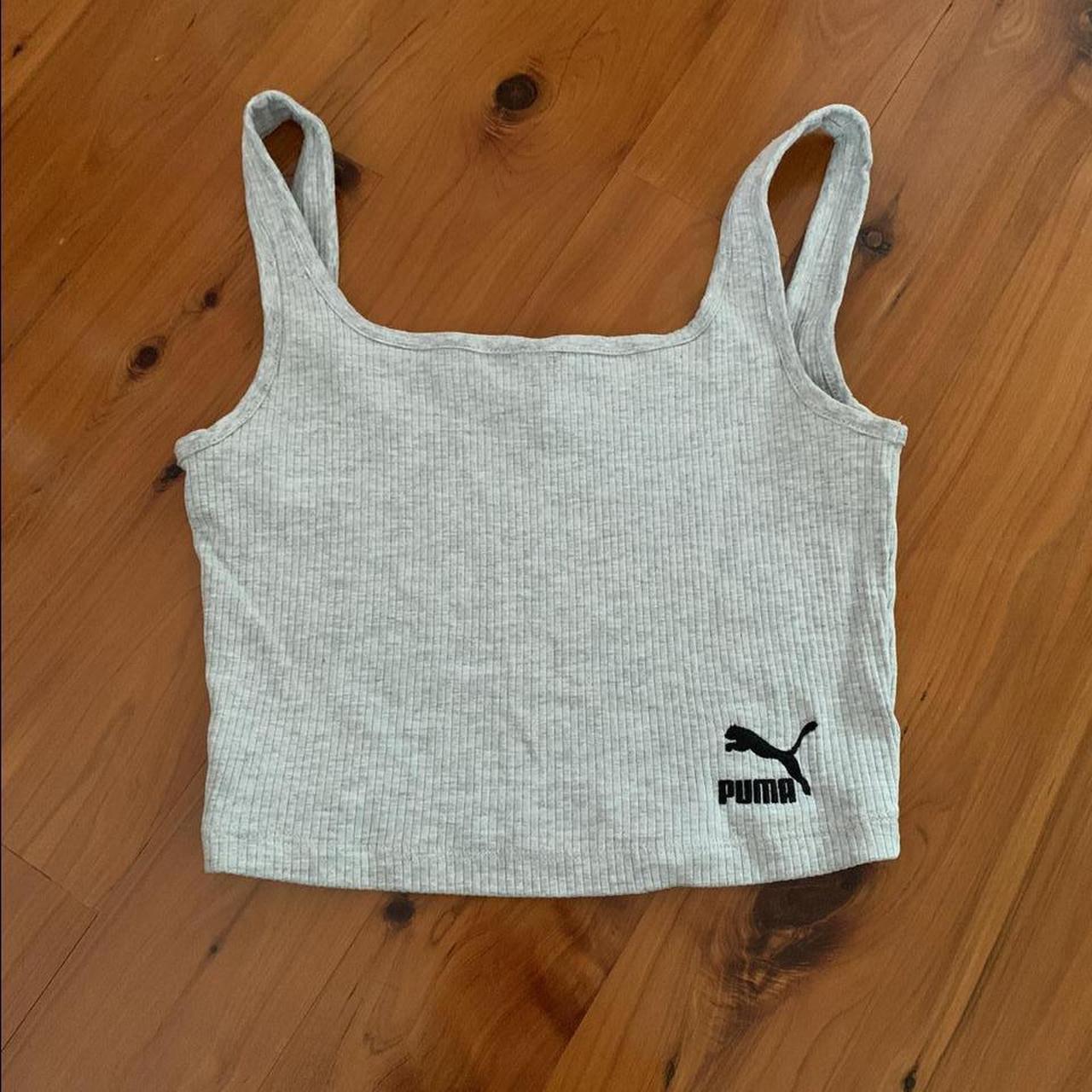 GREY PUMA CROPPED TANK square neck Women’s size... - Depop