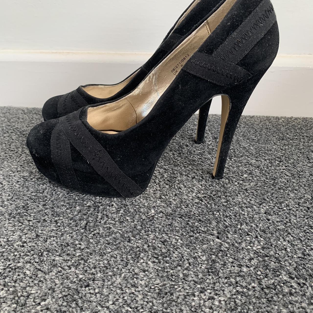 Black suede heels, slightly scuffed sole - Depop