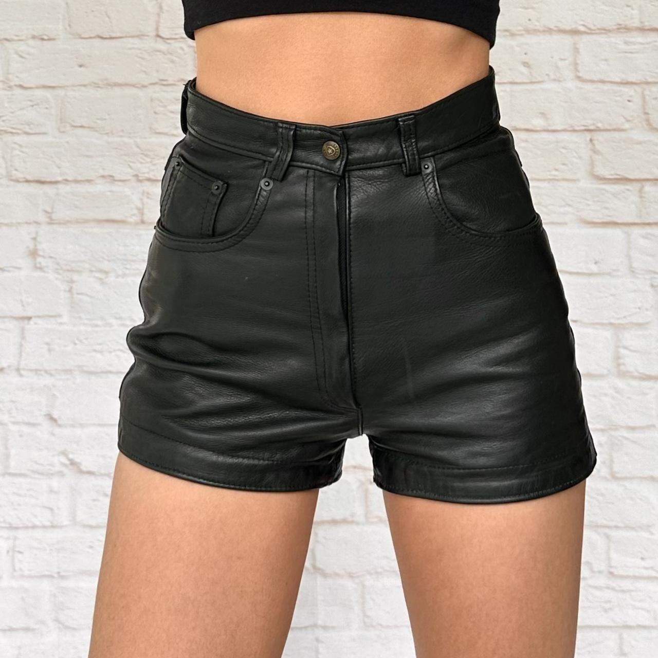 Leather shorts Vintage black real leather short.... - Depop
