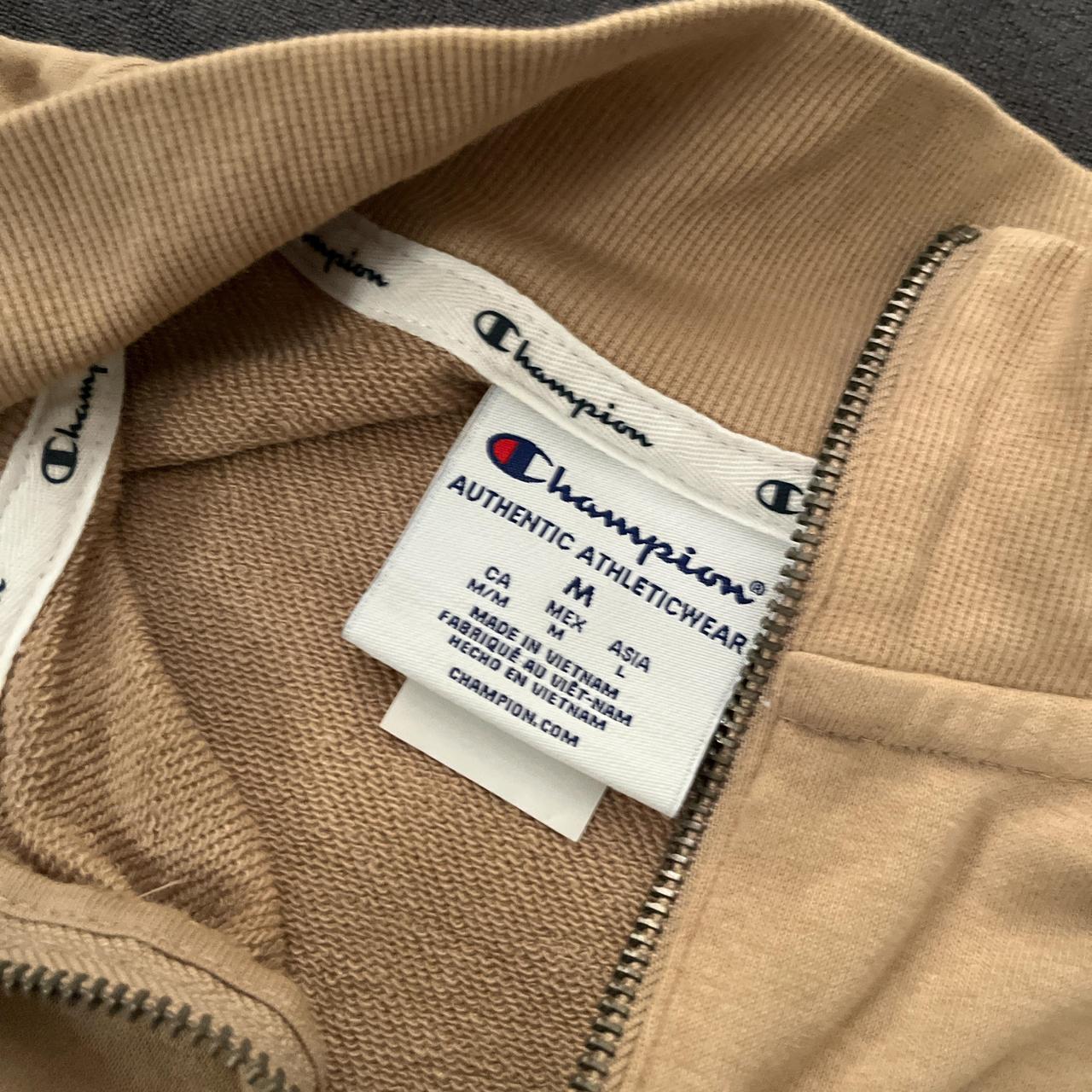 Tan and cream quarter zip sweatshirt champion brand - Depop