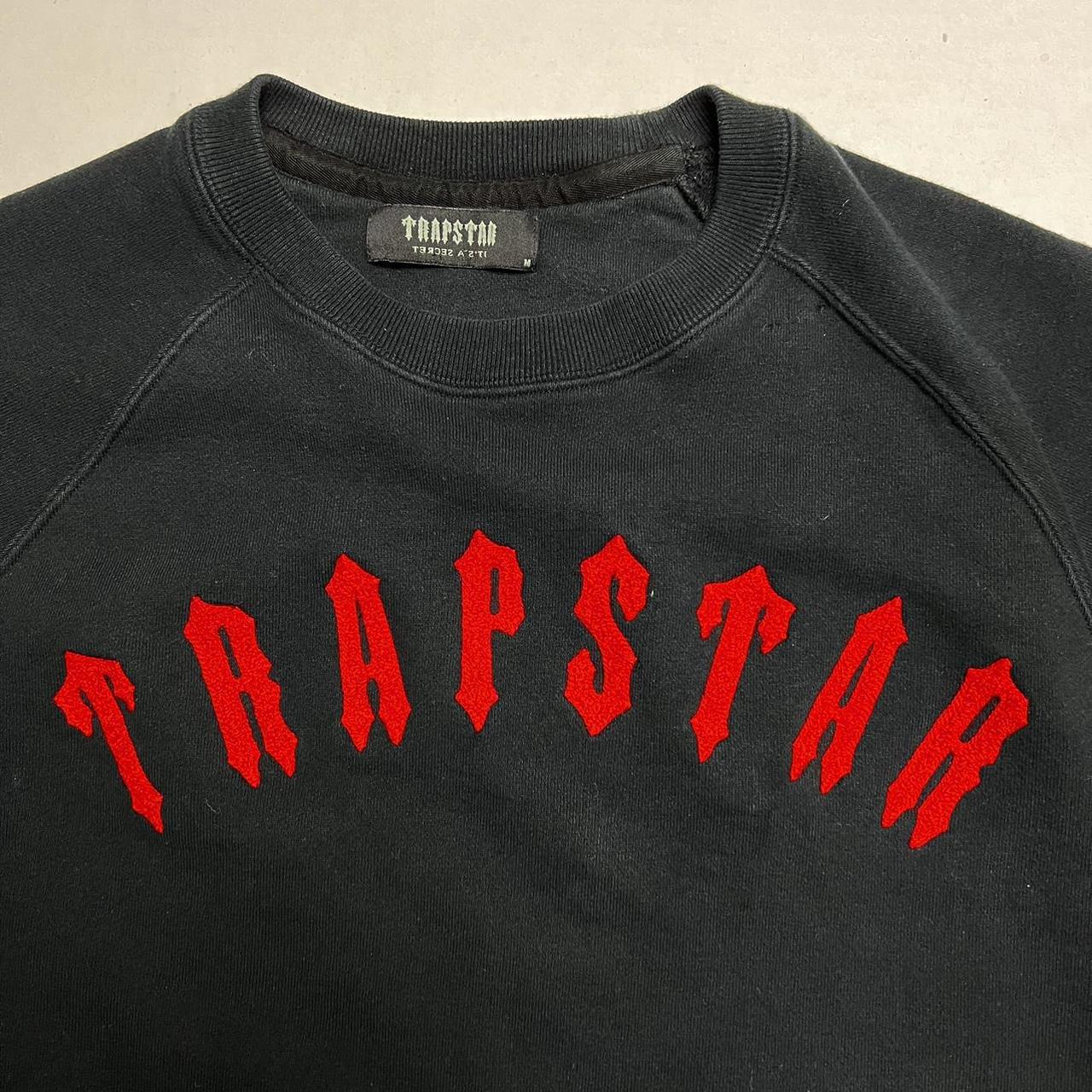 Trapstar pullover sweatshirt in black with red... - Depop