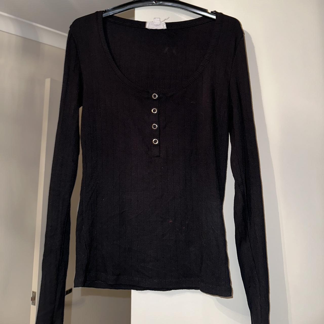 Plain black button up #casual #worktop #longsleeve... - Depop
