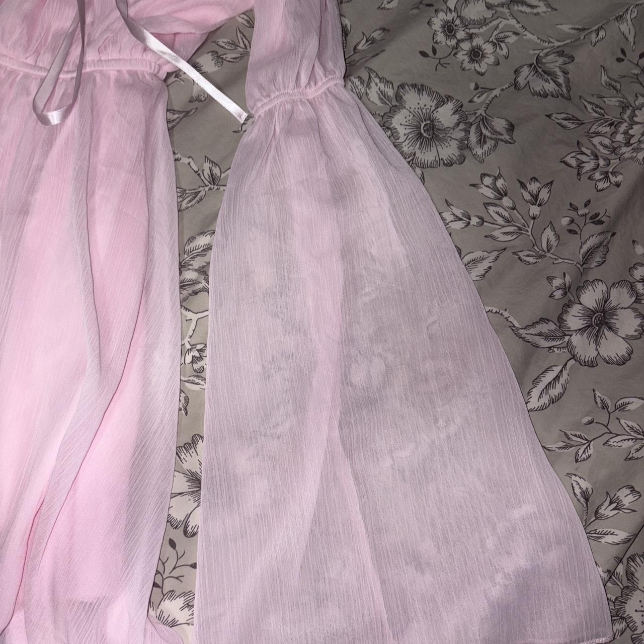 pink off the shoulder flowy dress with ribbons so... - Depop