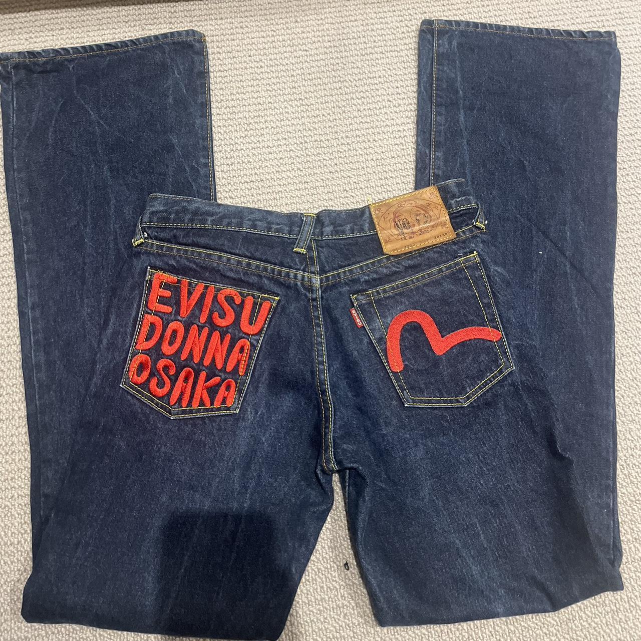 Evisu Women's Red and Blue Jeans | Depop