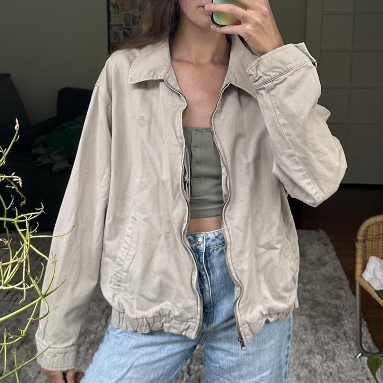 Tan zip up utility jacket. Size Large. 💪 Matilda... - Depop