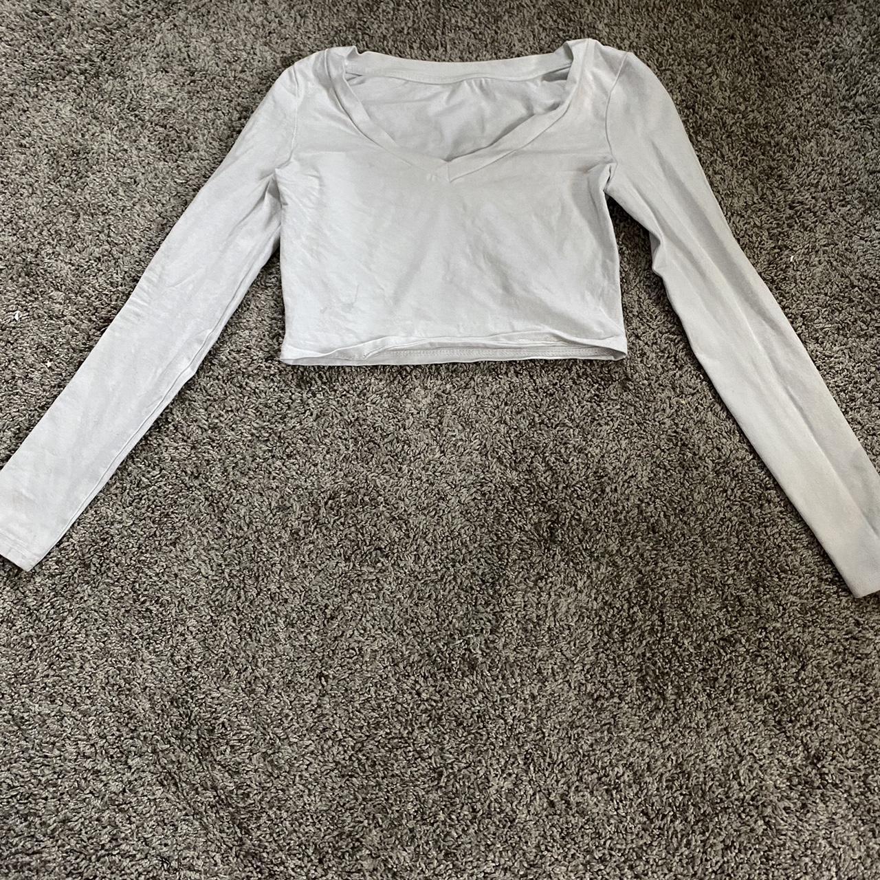 shein white cropped long sleeve -worn -few flaws(as... - Depop