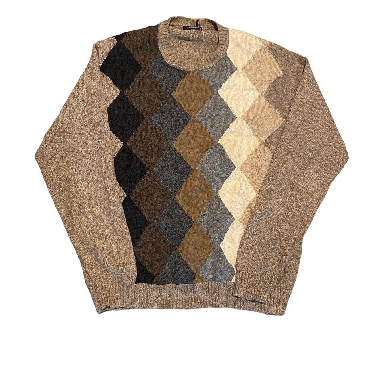 Vintage abstract knitwear college sweater baggy fit... - Depop