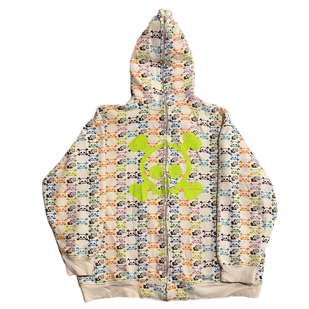Vintage full zip hoodie all over print skull 1990s... - Depop