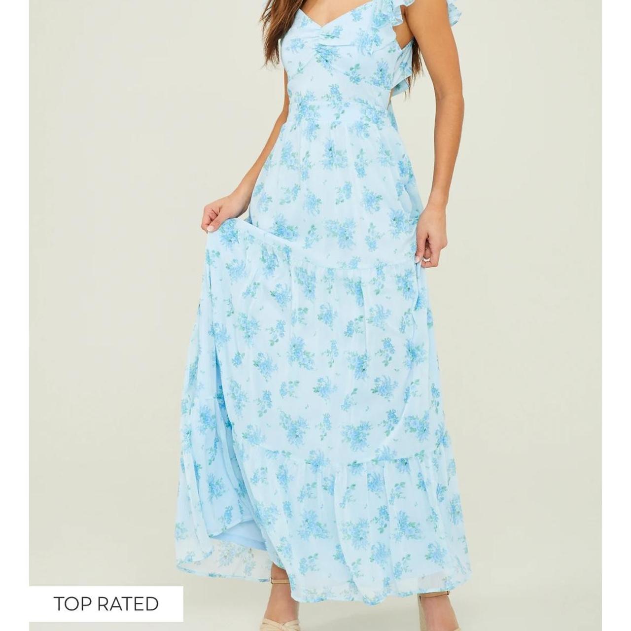 alterd state Blue floral maxi dress with tie back... | Depop