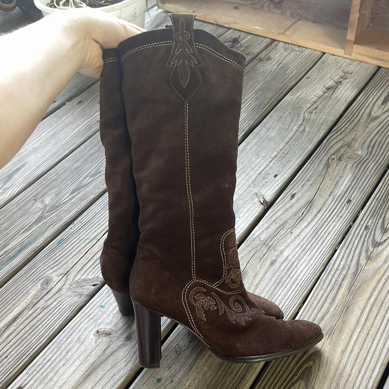 TJ Collection Tall Heel Western Embroidered Boots... - Depop
