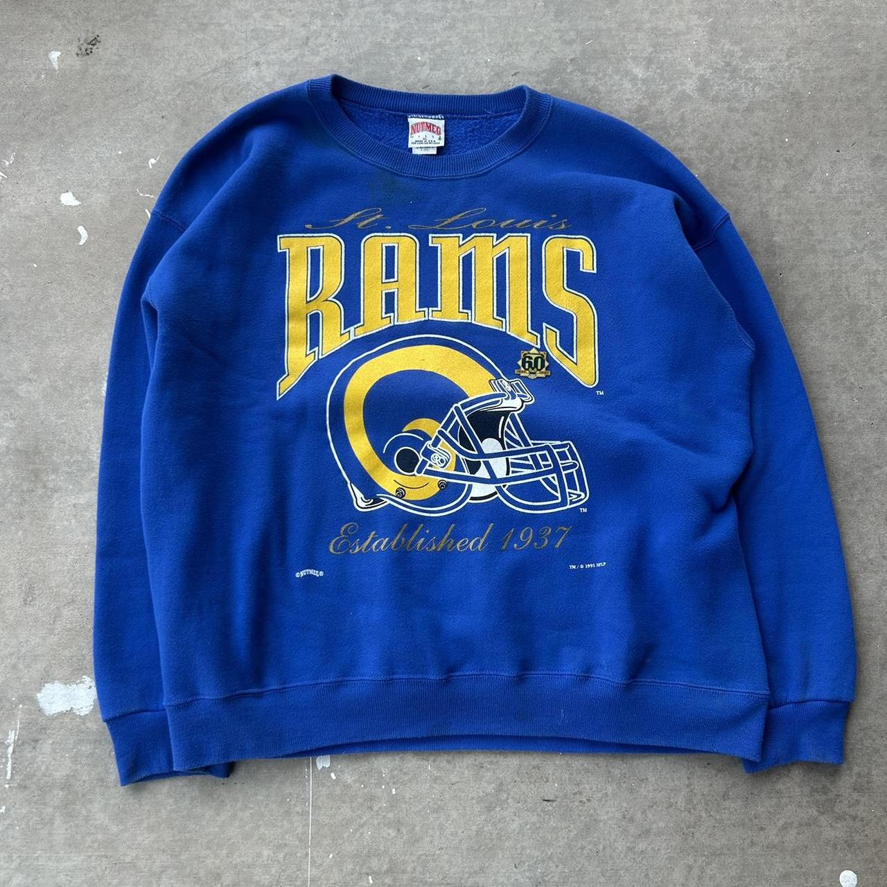 90s Vintage St Louis Rams Crewneck Sweatshirt Size:... - Depop