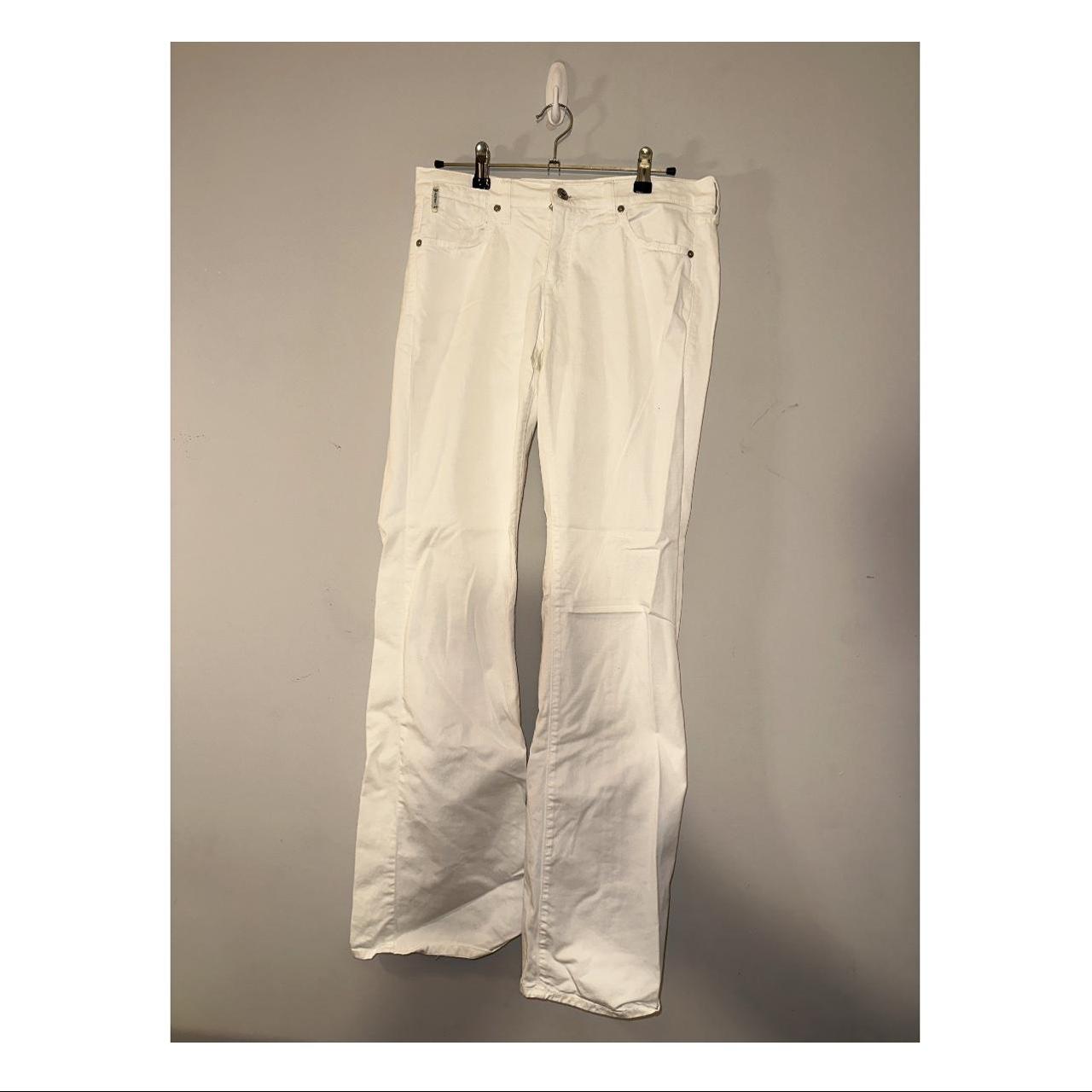 White Armani Jeans with the cutest silver patch on... - Depop