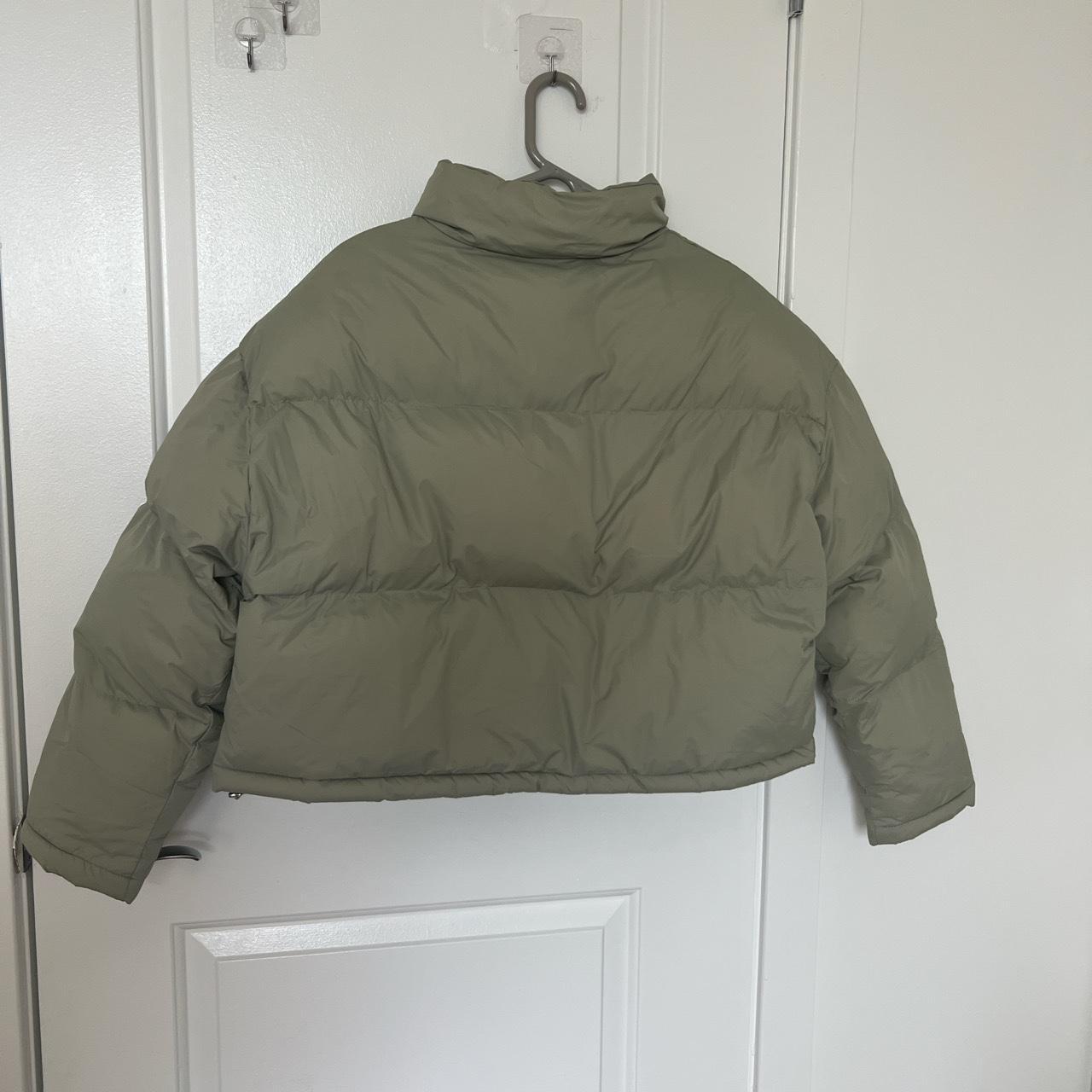 Sage green cropped puffer jacket. Size large. Never... - Depop