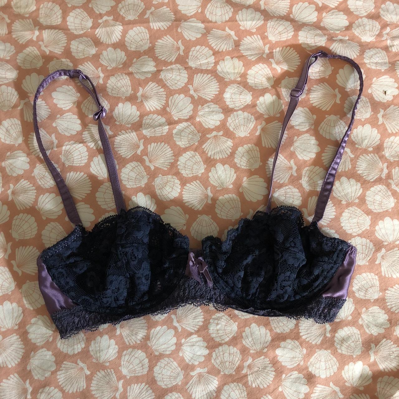 Topshop lilac bra Lilac satin with navy lace cups.... - Depop