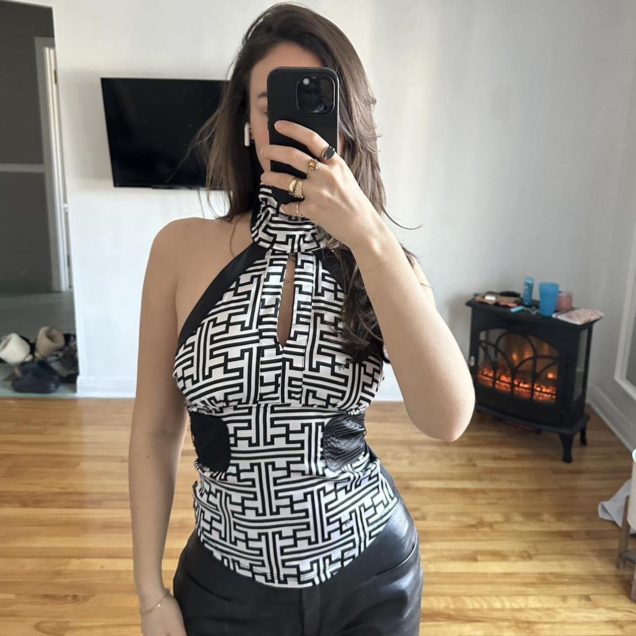 Vintage printed high neck halter By Foxy Jeans Size xs - Depop