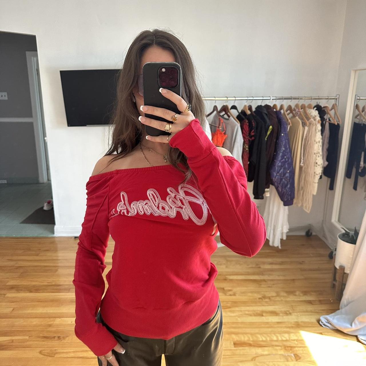 Vintage red Akademiks top with open back Size... - Depop