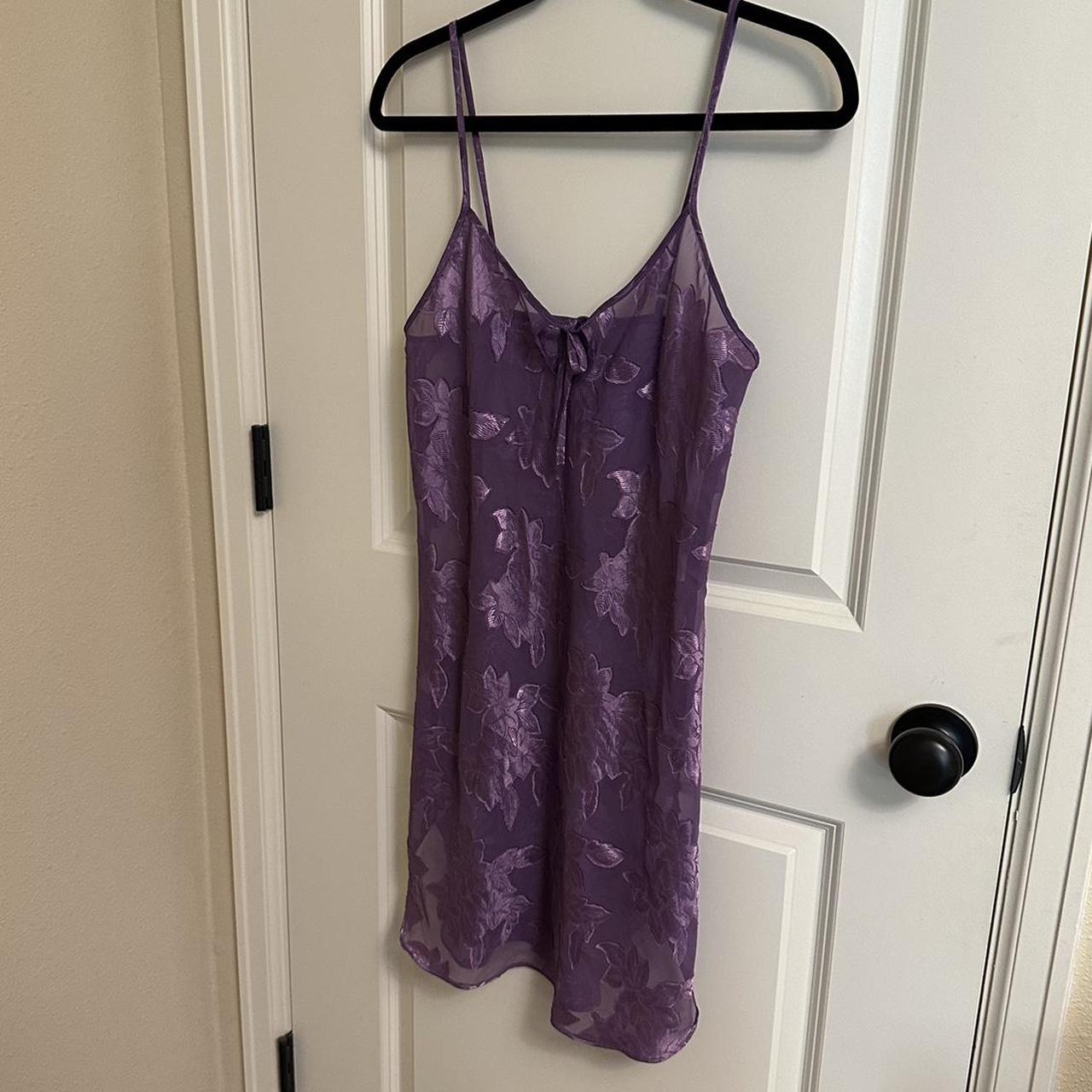 Vintage sheer purple floral slip fits like size... - Depop