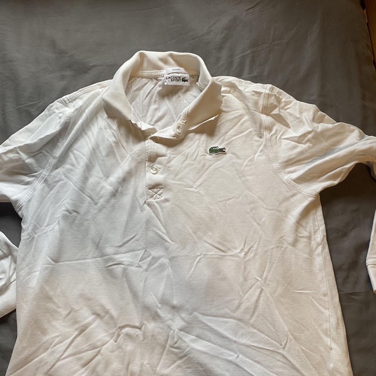 Lacoste white polo shirt Long sleeve Size medium... - Depop