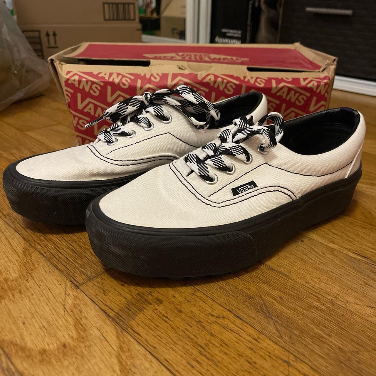 B&W Platform Vans -90s retro -lightly worn -US... - Depop