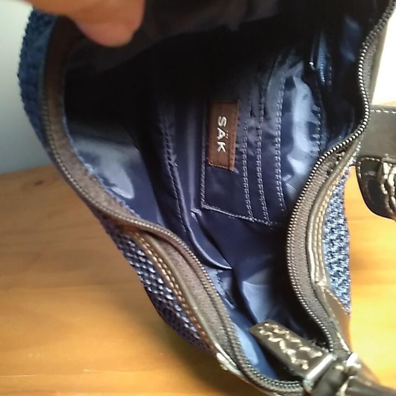 THE SAK Blue 10 in Crochet Handbag Purse with Brown... - Depop