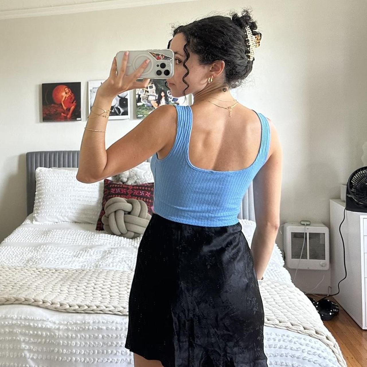 Reformation Blue Knit Cropped Tank Top Parisian... - Depop