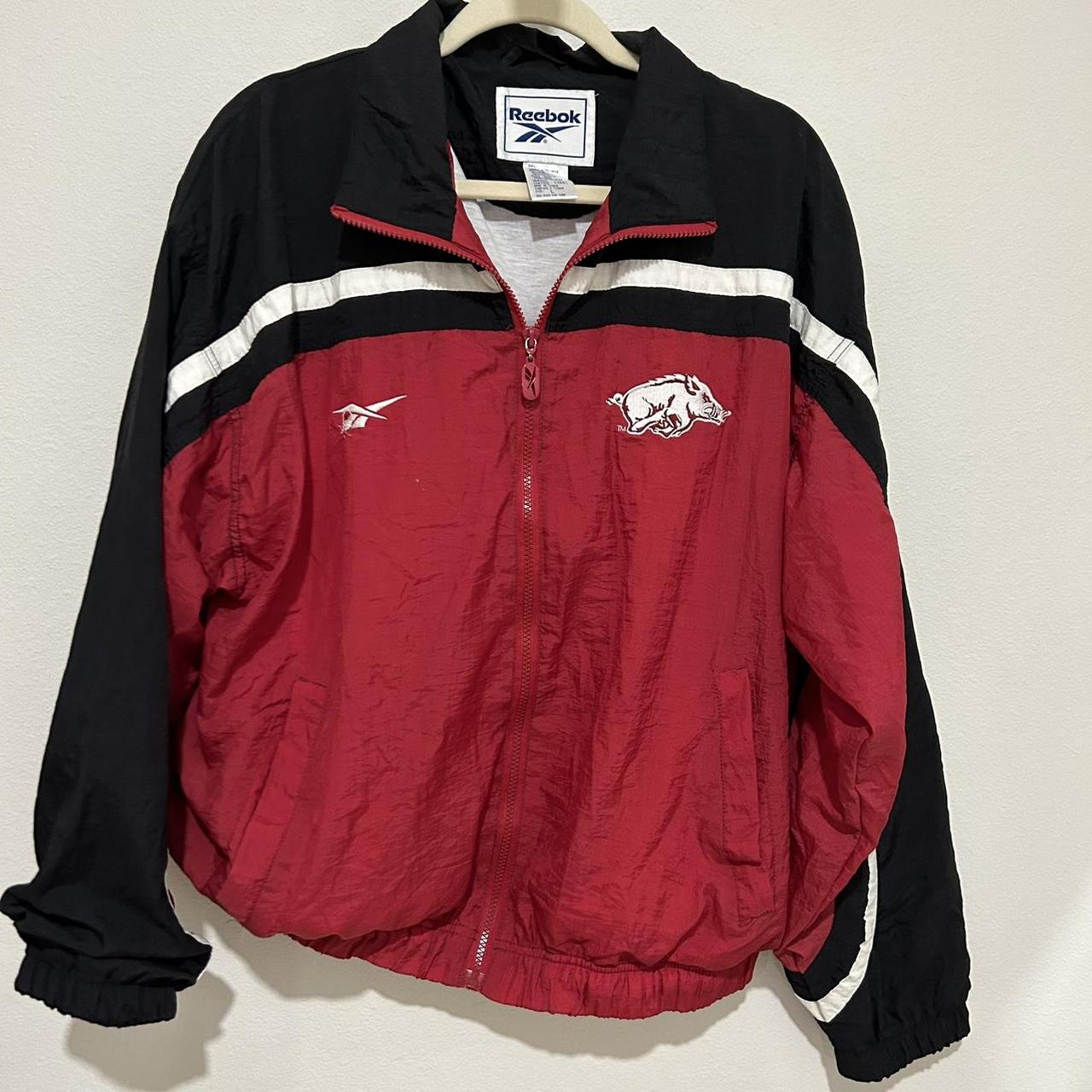 vtg 90s reebok arkansas razorbacks jacket has flaws... - Depop