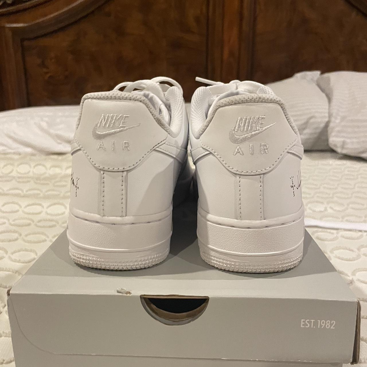 Travis Scott Nike Air Force 1 white trainers worn... - Depop