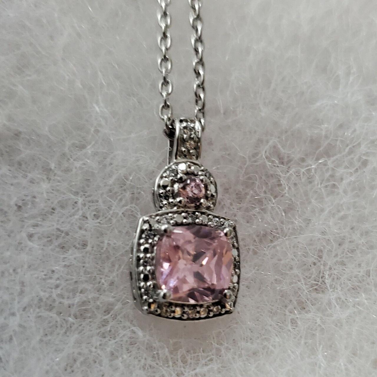 20" Sterling Silver Chain W/ Pink Gem Stone Charm... - Depop
