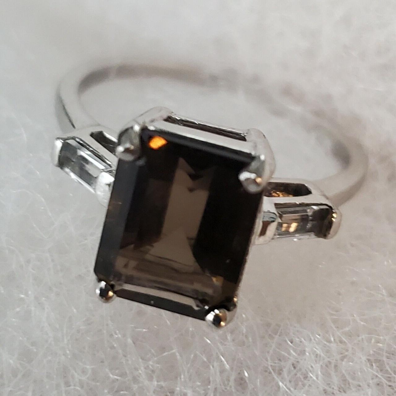 925 Sterling Silver STS Jewels Smoky Quartz Ring Sz... - Depop