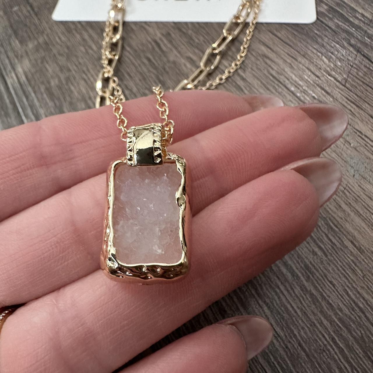 SHEIN Gold Layered Necklace with Geometric stone - Depop