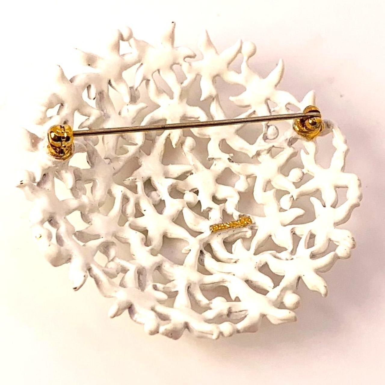 MONET Vintage Round Floral White Enamel Brooch Pin... - Depop