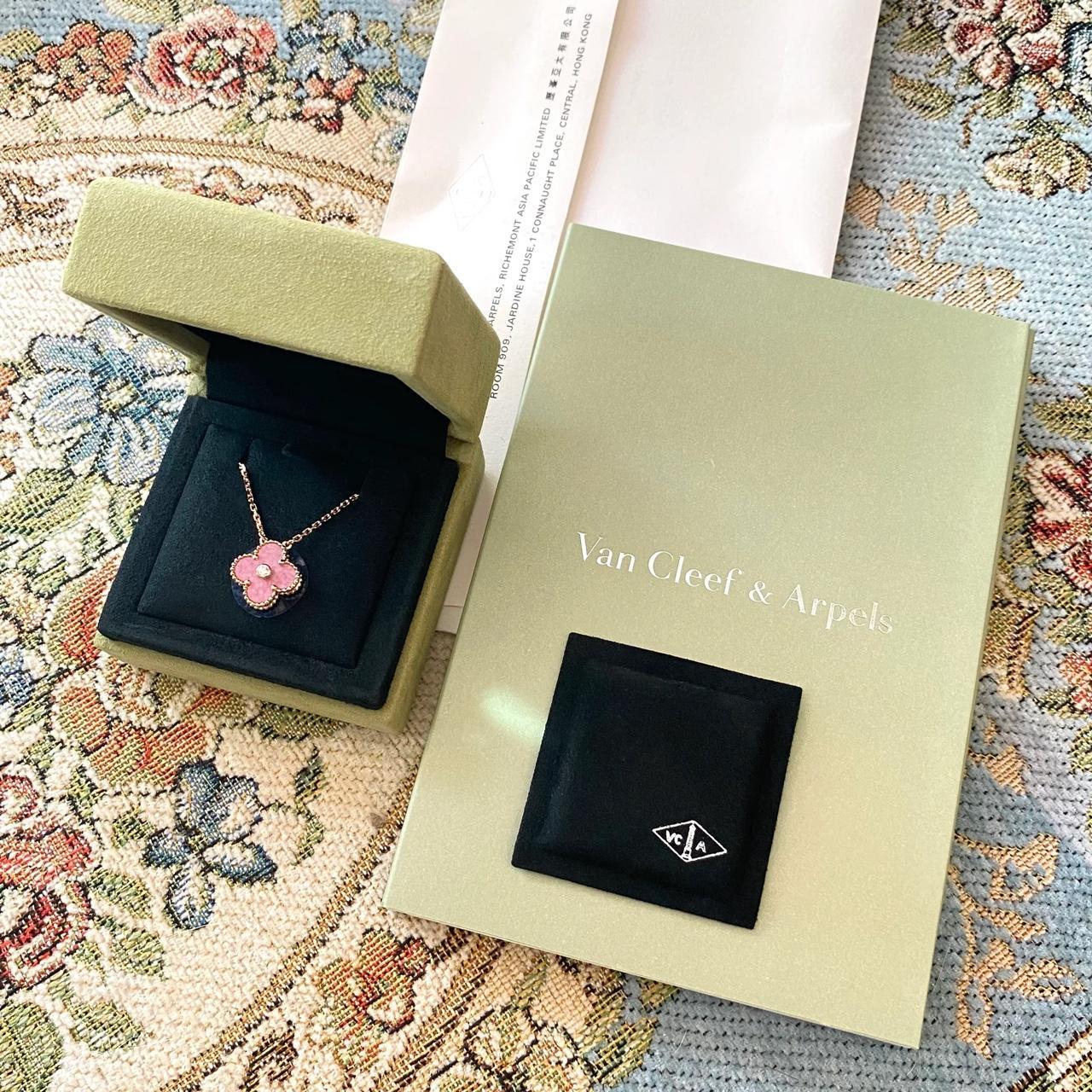 RARE Van cleef Pink Rhodonite Vintage Alhambra... - Depop