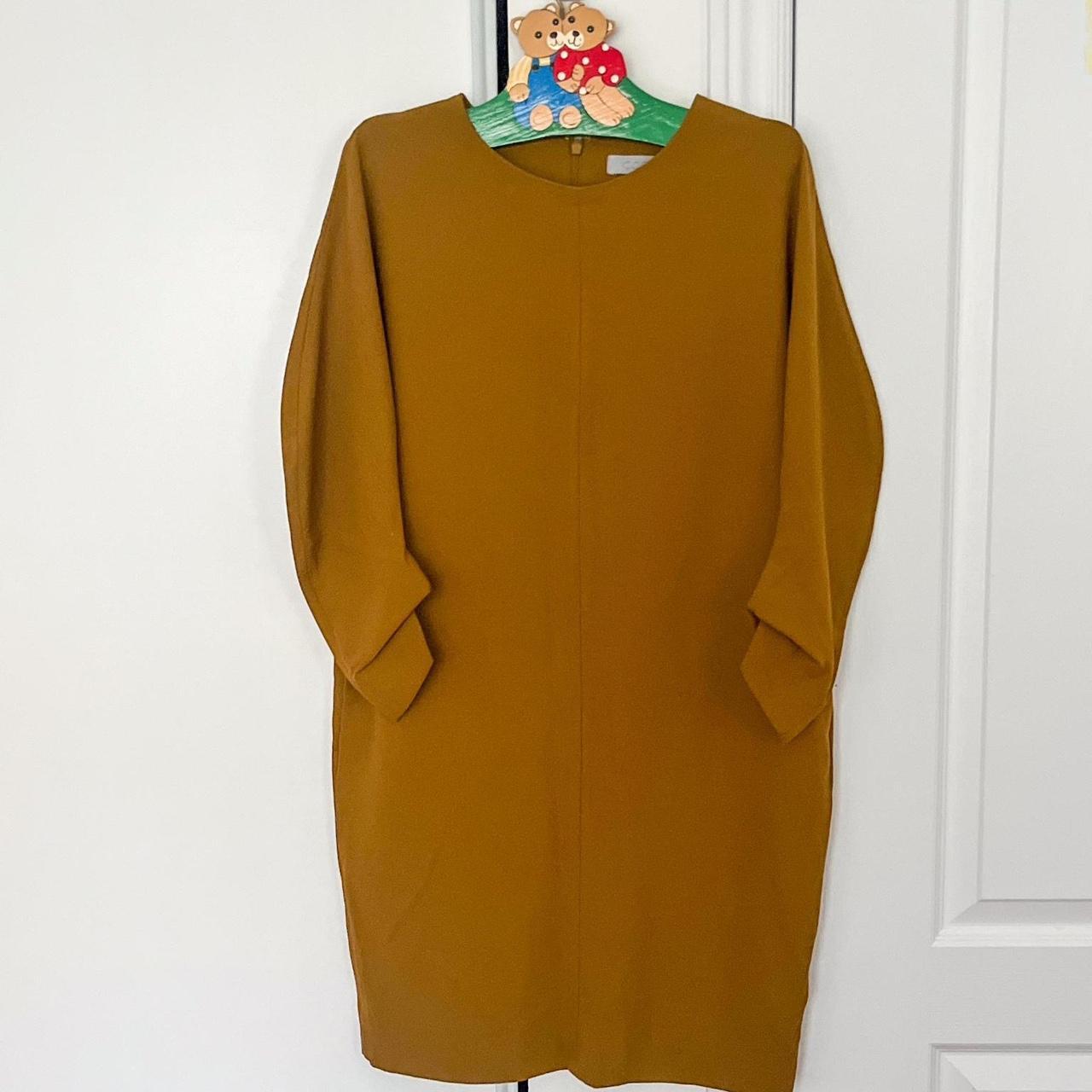 COS mustard yellow/light brown bell sleeve dress... - Depop