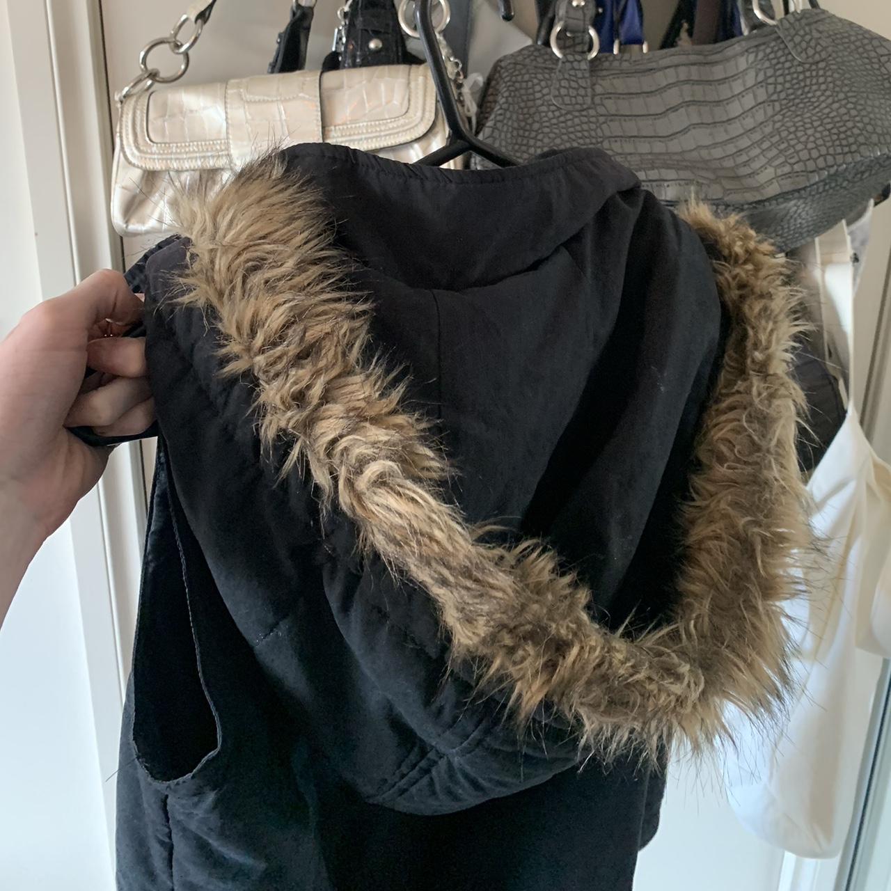 brown fluffy fur hooded vest so perfect for autumn... | Depop