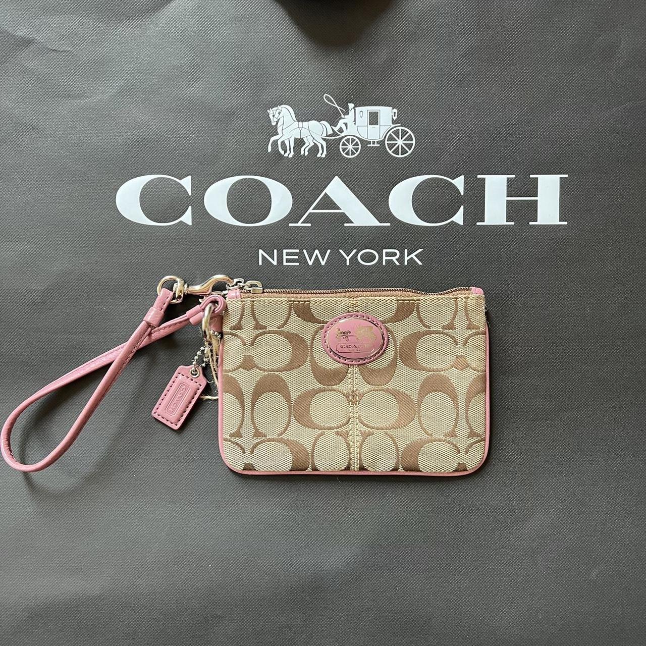 Coach Monogram Signature C Pink and Tan Wristlet Y2K... - Depop
