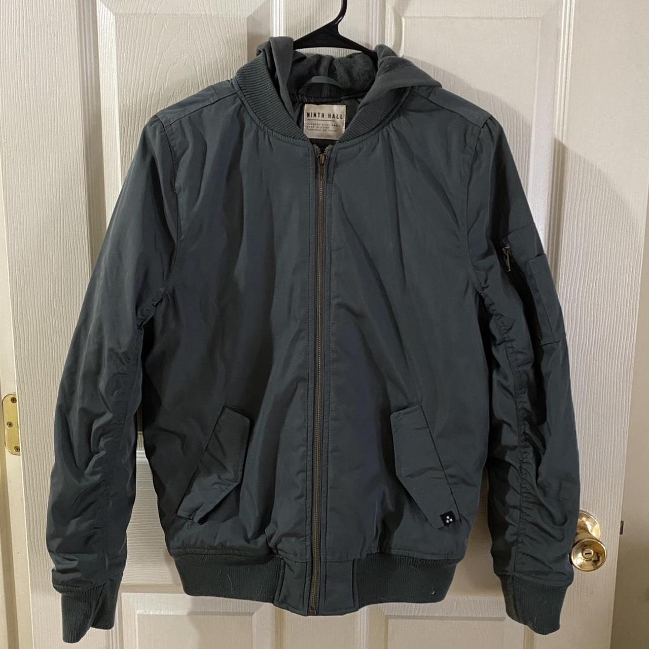Ninth Hall Hooded Bomber Jacket size small grey-blue... - Depop