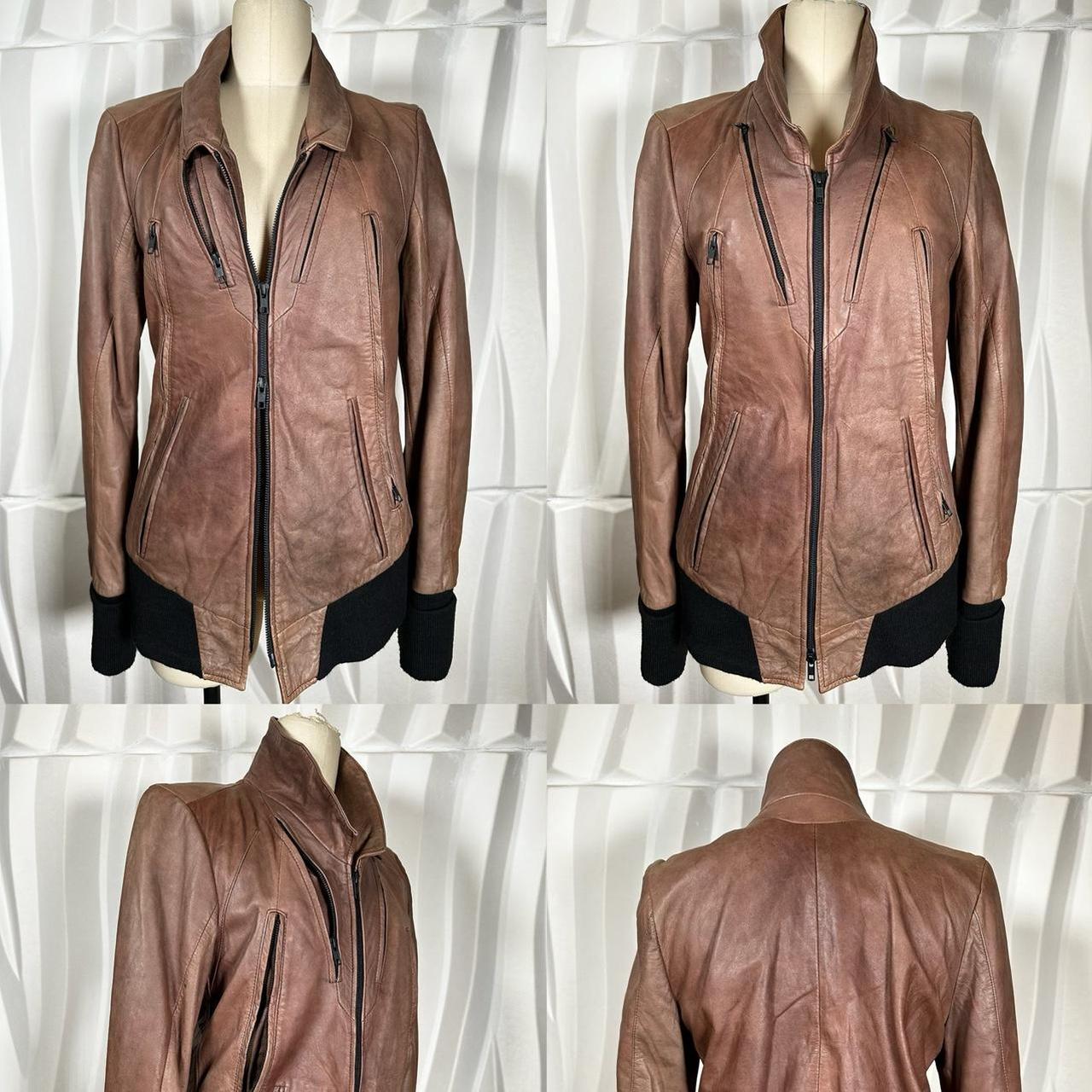 Ekam leather jacket with black trim and zipper... | Depop