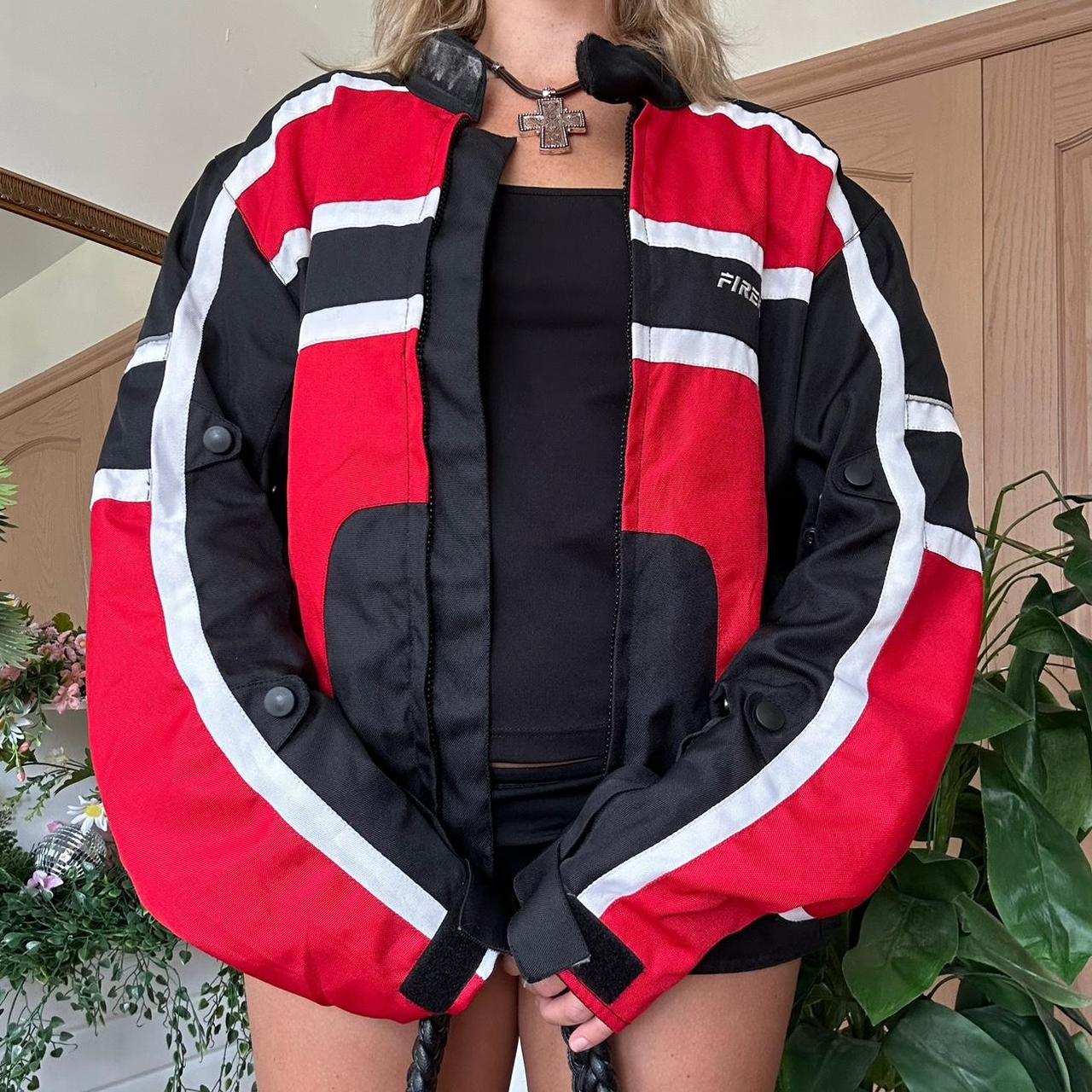 Oversized red & black moto jacket Brand: Firefox... - Depop