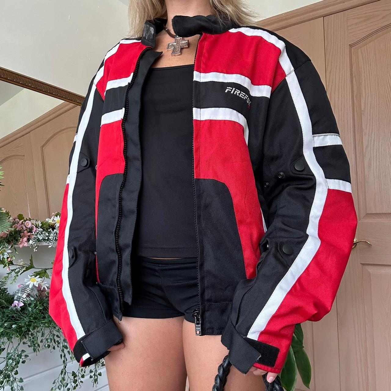 Oversized red & black moto jacket Brand: Firefox... - Depop