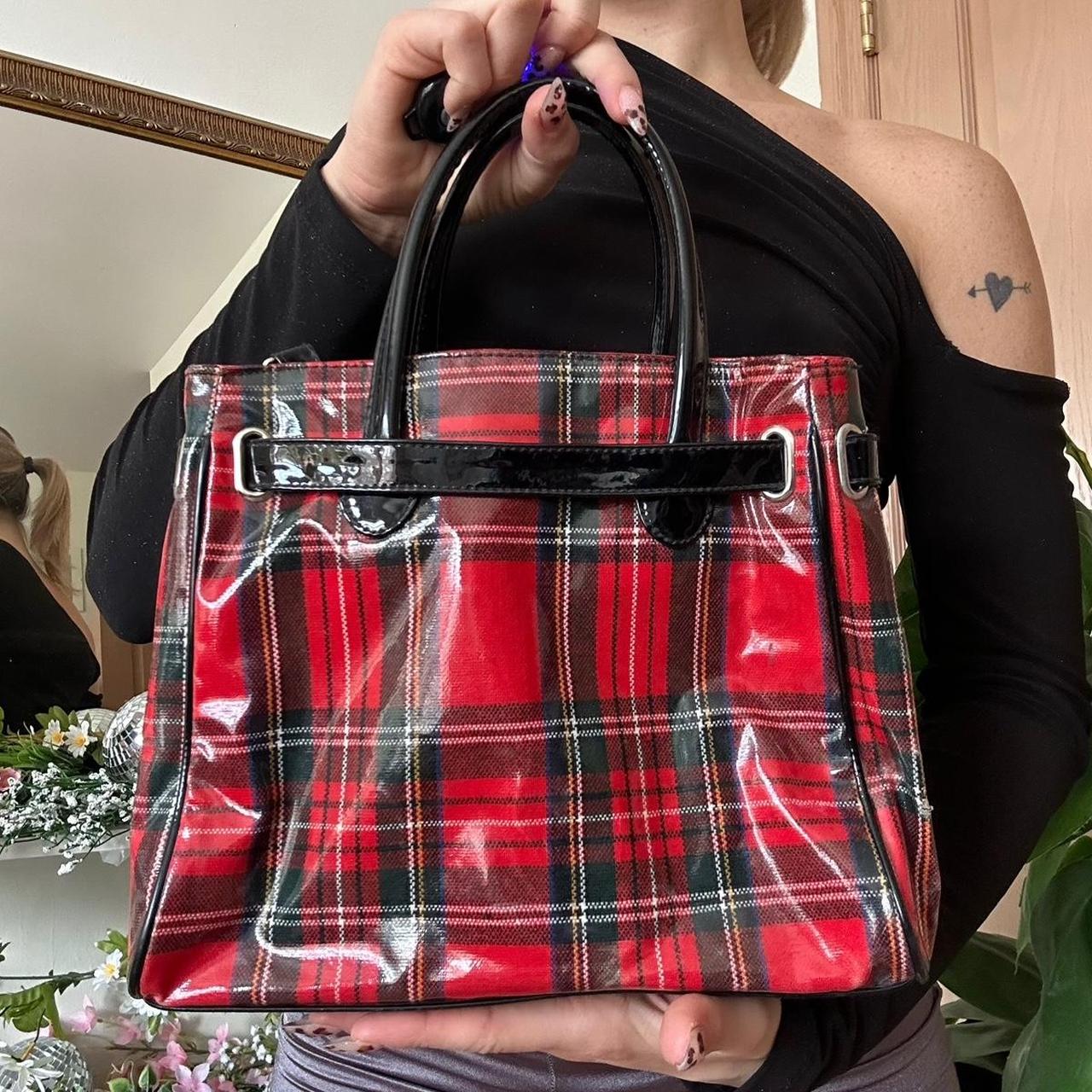 Red tartan PVC covered bag Plastic hand bag with... - Depop