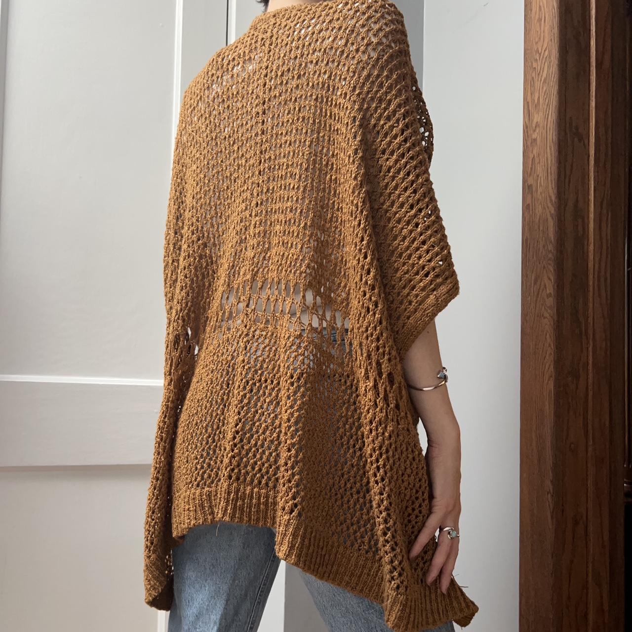 Brown crochet cardigan with fringe detail, great for... - Depop