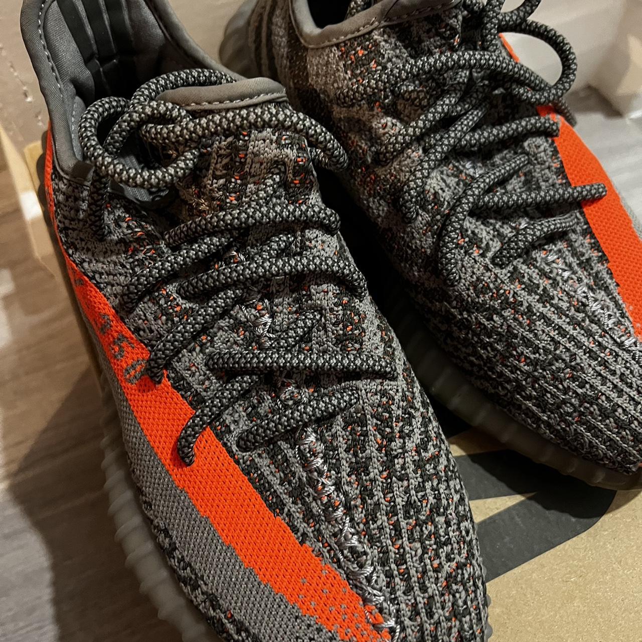 Yeezy Women's Grey and Orange Trainers | Depop