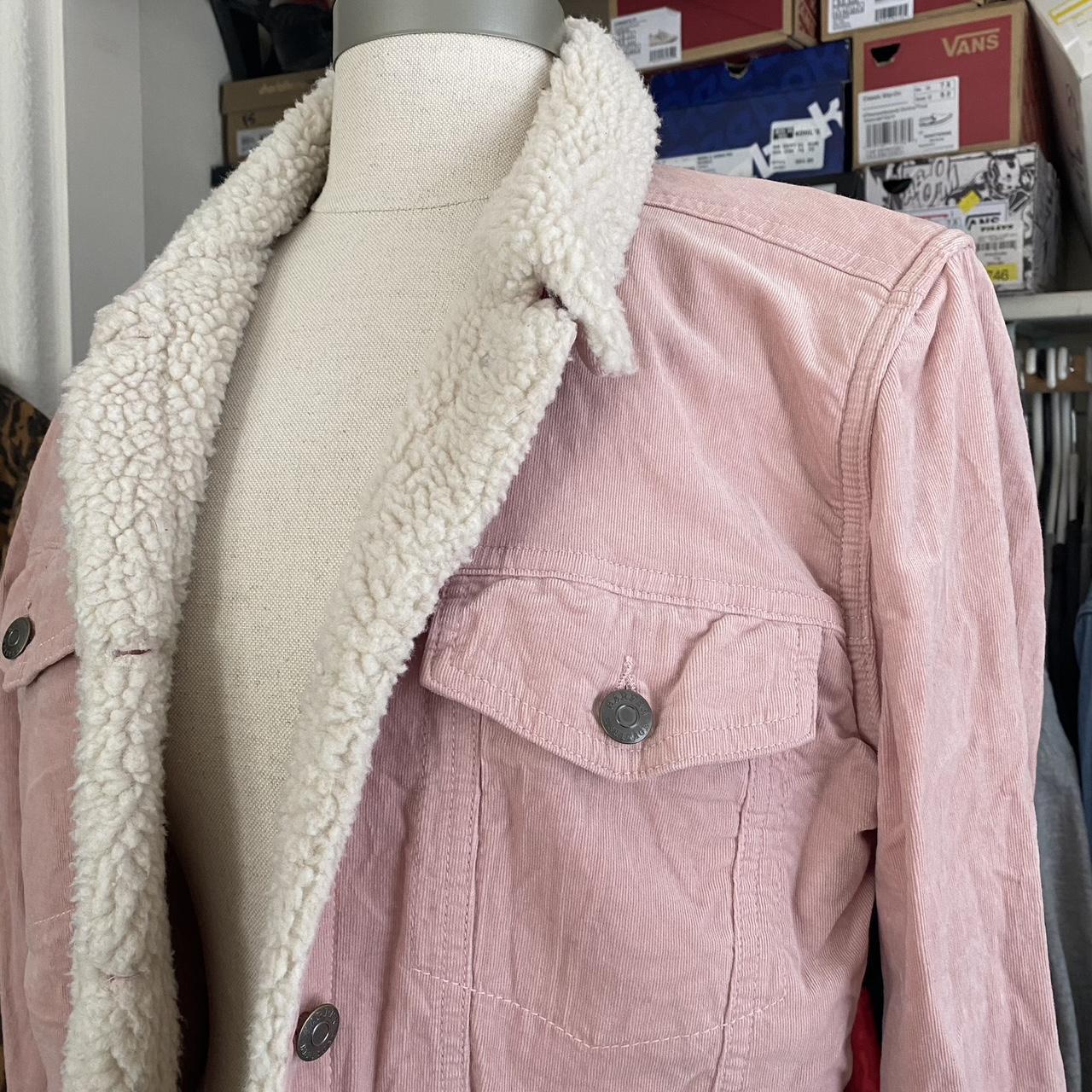 Pink button up jacket! Sherpa lining, sleeves are... - Depop