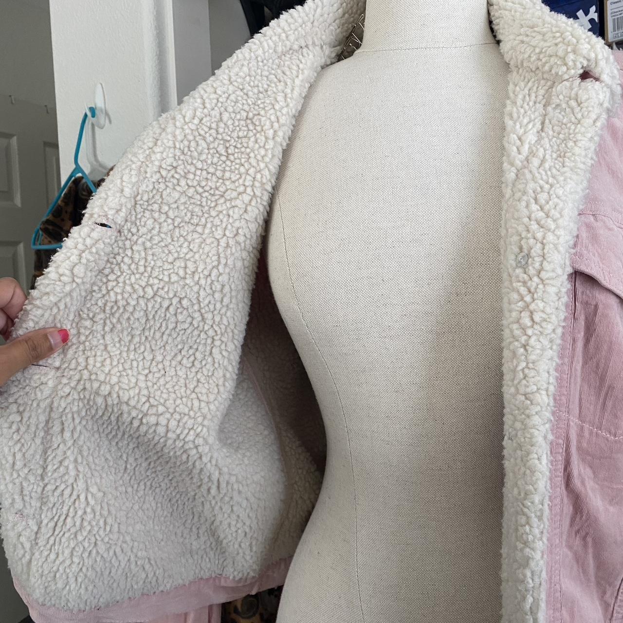 Pink button up jacket! Sherpa lining, sleeves are... - Depop