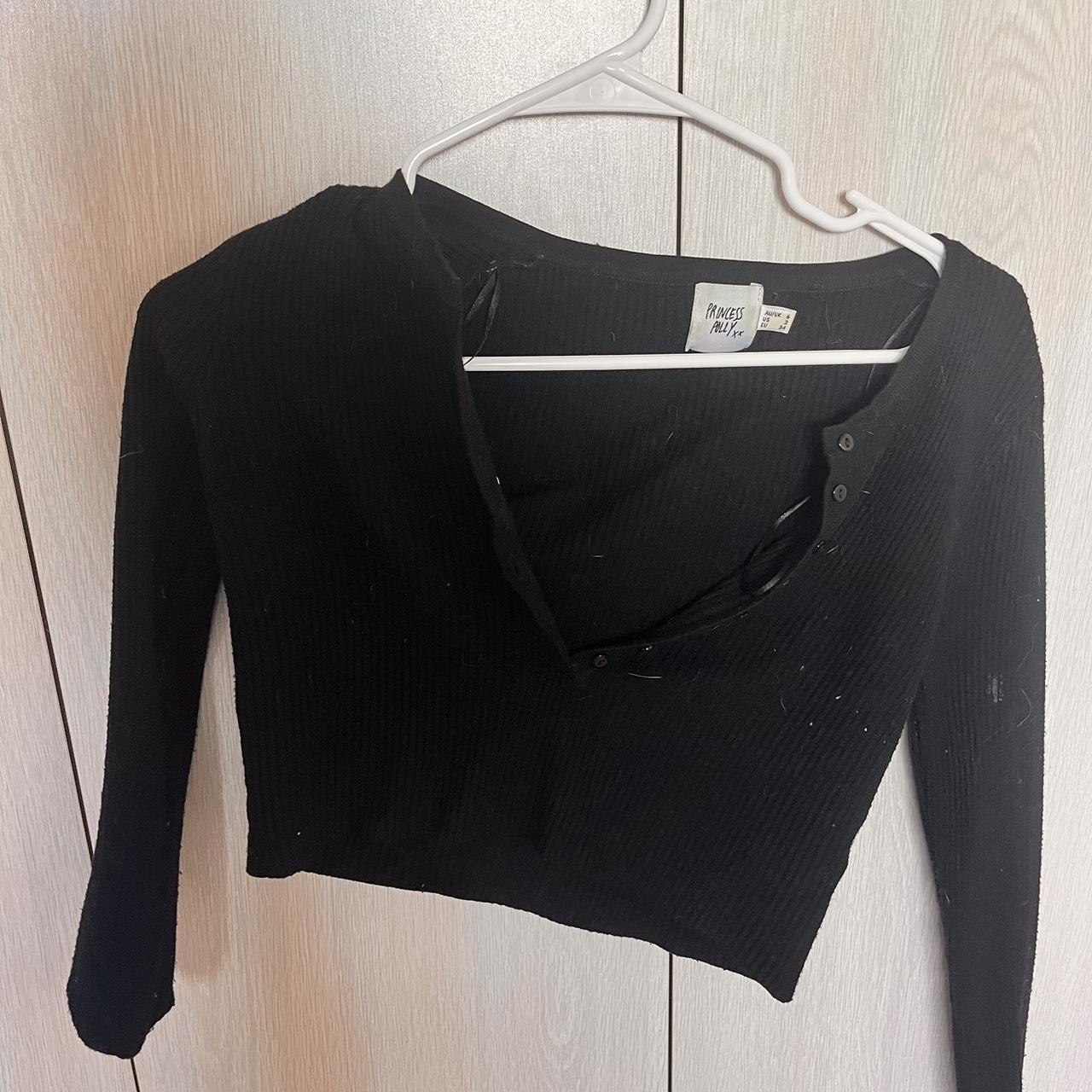 Black Princess Poly Top with front buttons - Depop
