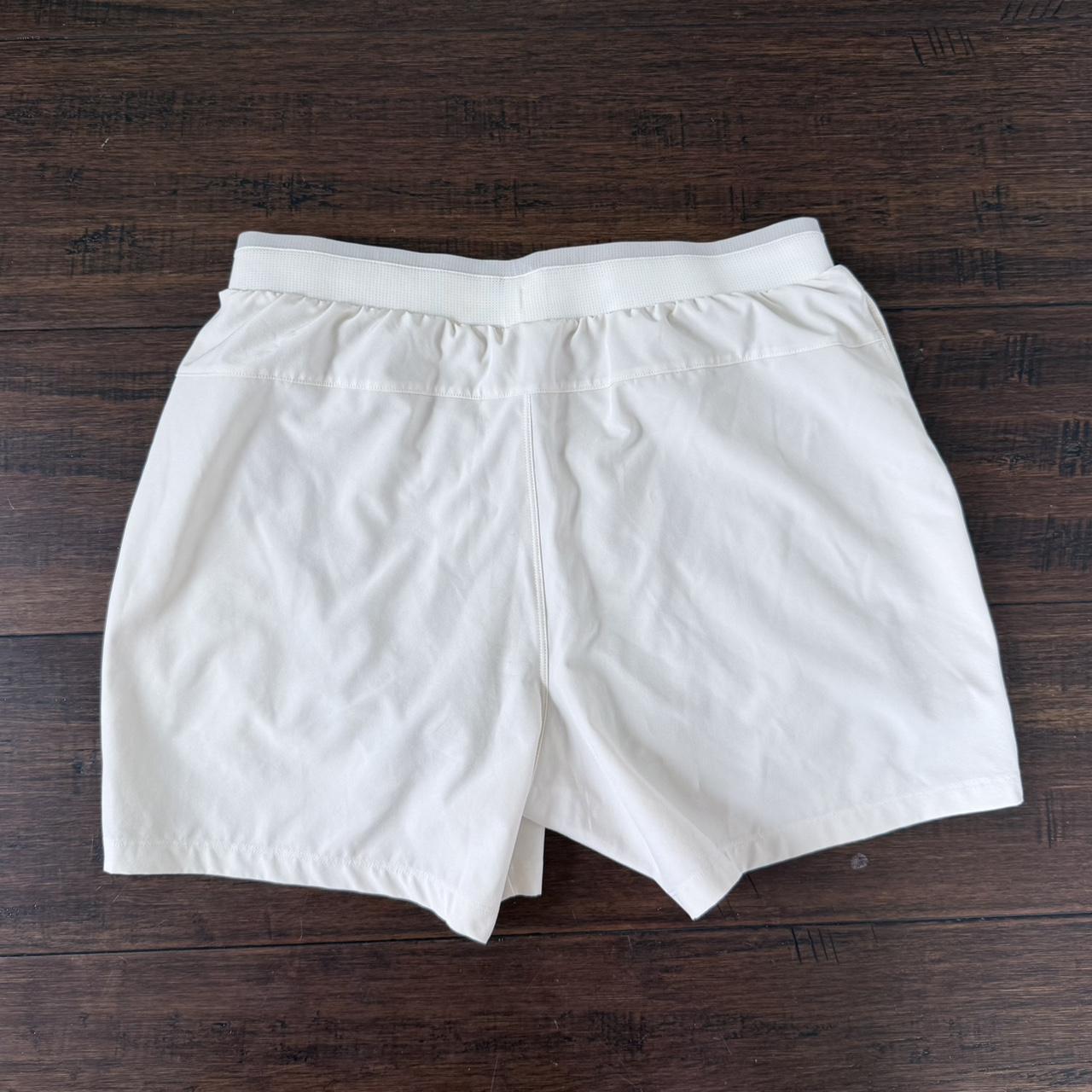White/Cream Lined Fabletics Shorts 5inch inseam Size... | Depop